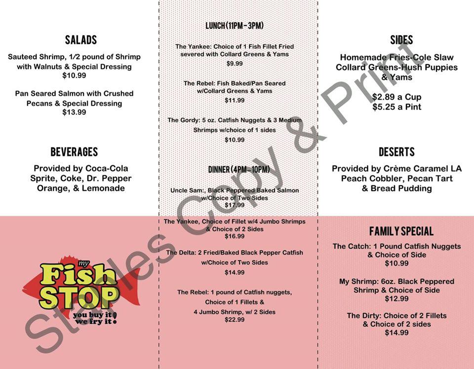 Menu at My Fish Stop restaurant, Los Angeles