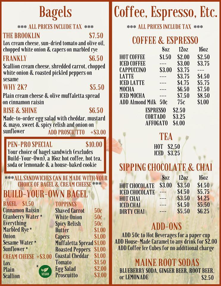 Menu at Peninsula Provisions cafe, Blue Hill
