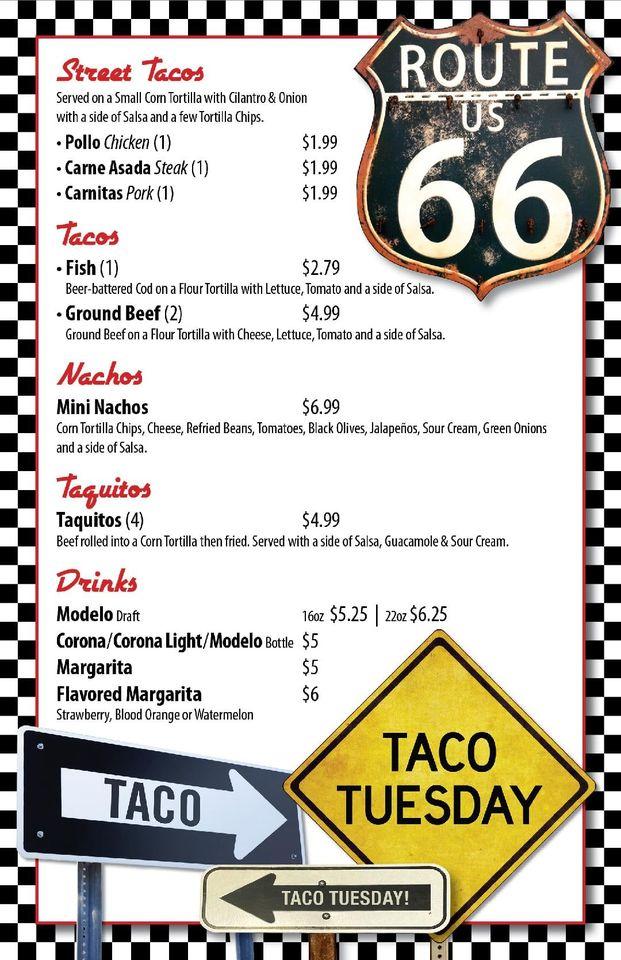 Menu at Route 66 Classic Grill restaurant, Santa Clarita
