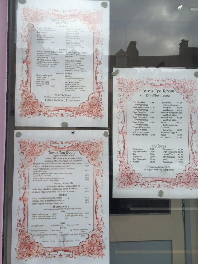 Menu at Tara's Tea Rooms cafe, Cork