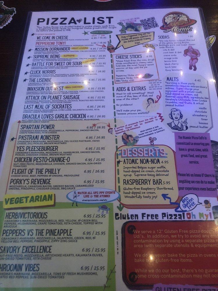 Menu at The Atomic Pizza Cafe, Spearfish