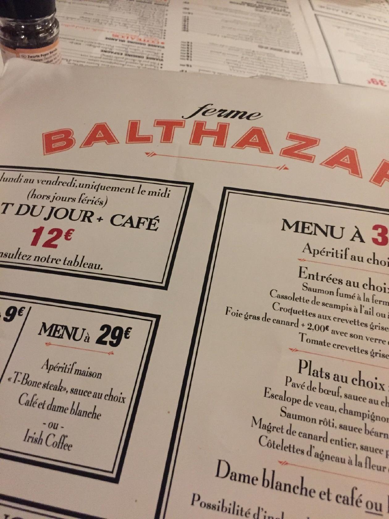 Menu au Ferme Balthazar, Mouscron