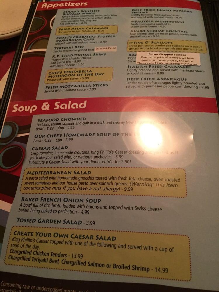 Menu at King Phillip Restaurant and Motel, Phillipston