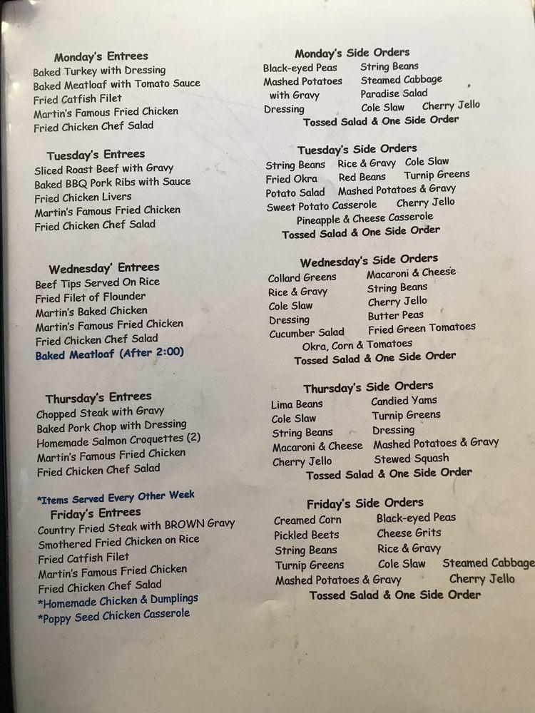 Menu at Martin's Restaurant, Montgomery