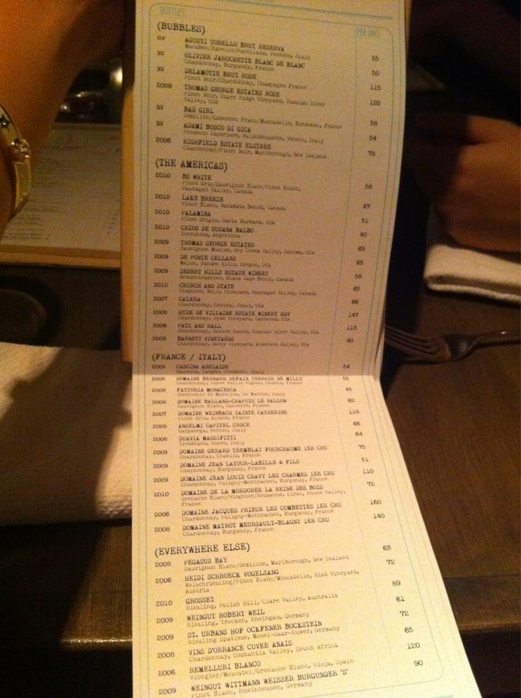 Menu at Model Milk restaurant, Calgary