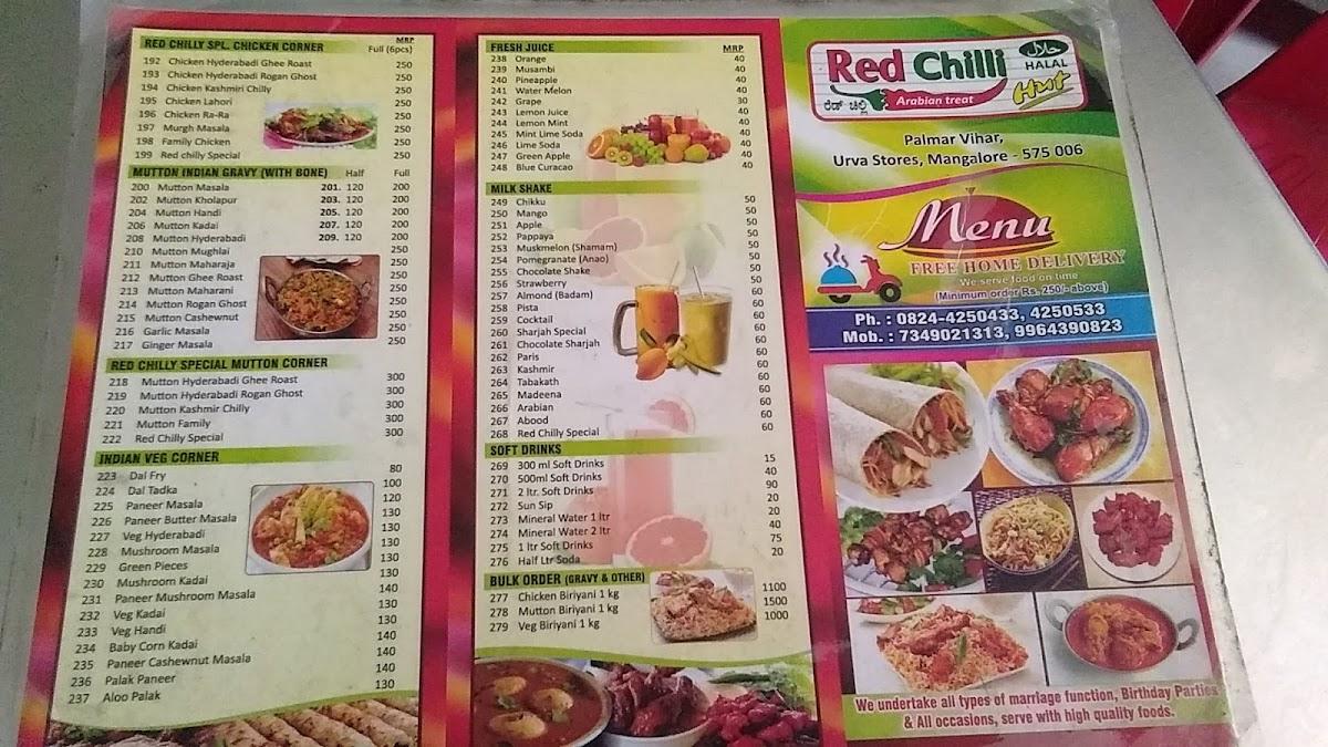 Menu at Red Chilli hut Hotel, Mangaluru