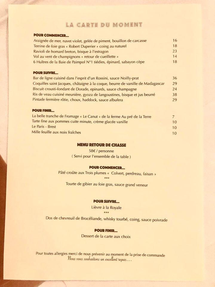 Menu au Restaurant Louis, Montfort-sur-Meu