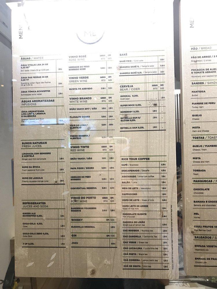 Menu em Rice Me café, Lisboa