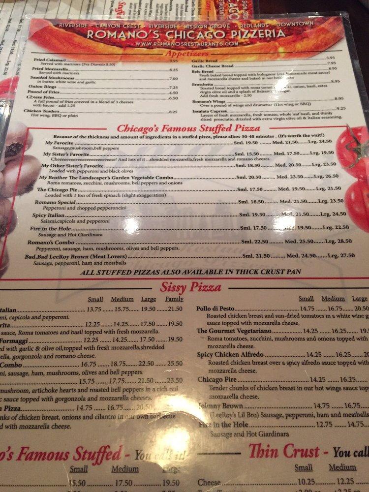 Menu at Romano's Family Italian Restaurant and Chicago Pizzeria, Redlands