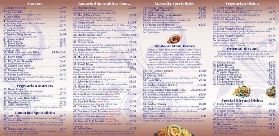 Menu at Tamarind - Indian Restaurant, Newport