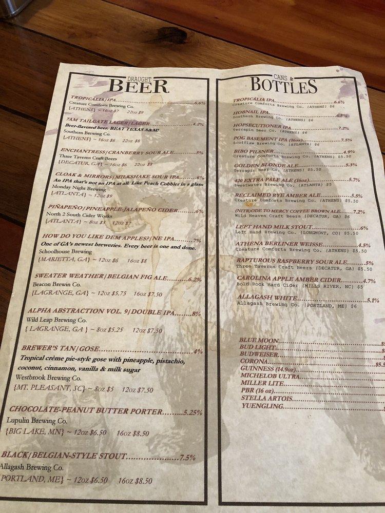 Menu at The Place restaurant, Athens