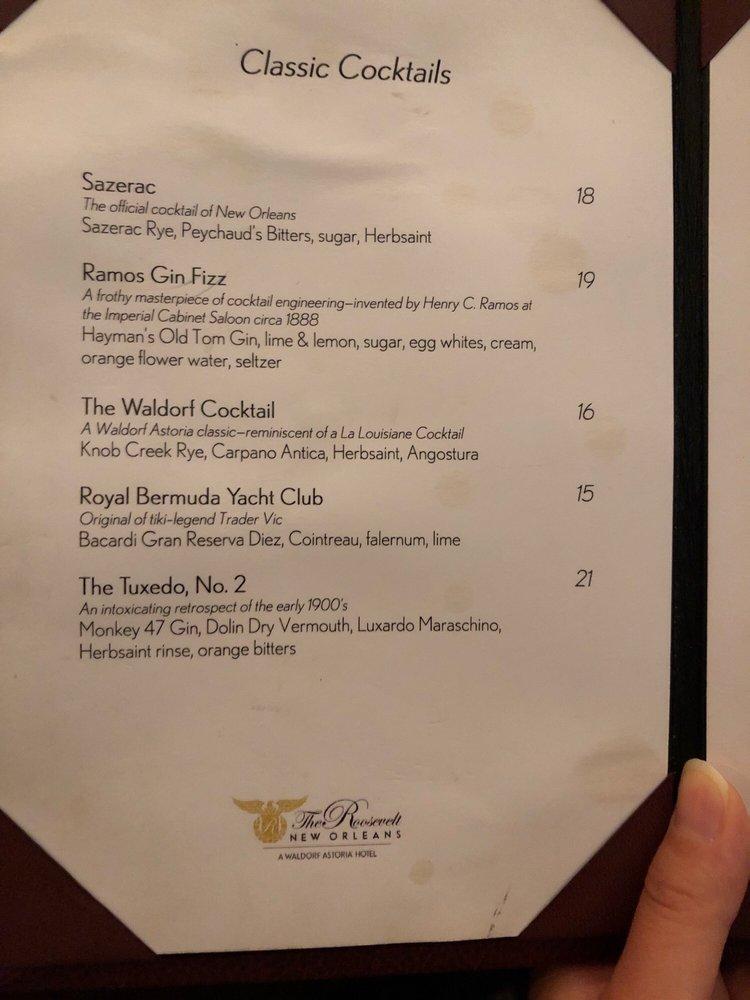 Menu at The Sazerac Bar, New Orleans