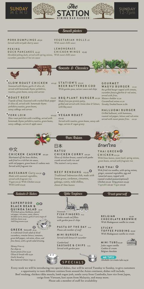 Menu at The Station Bar and Restaurant, Redhill