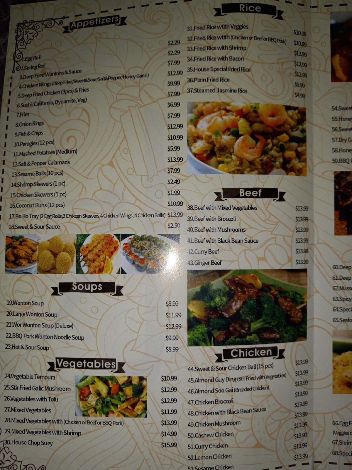Menu at Touch of Asia Buffet restaurant, Lloydminster