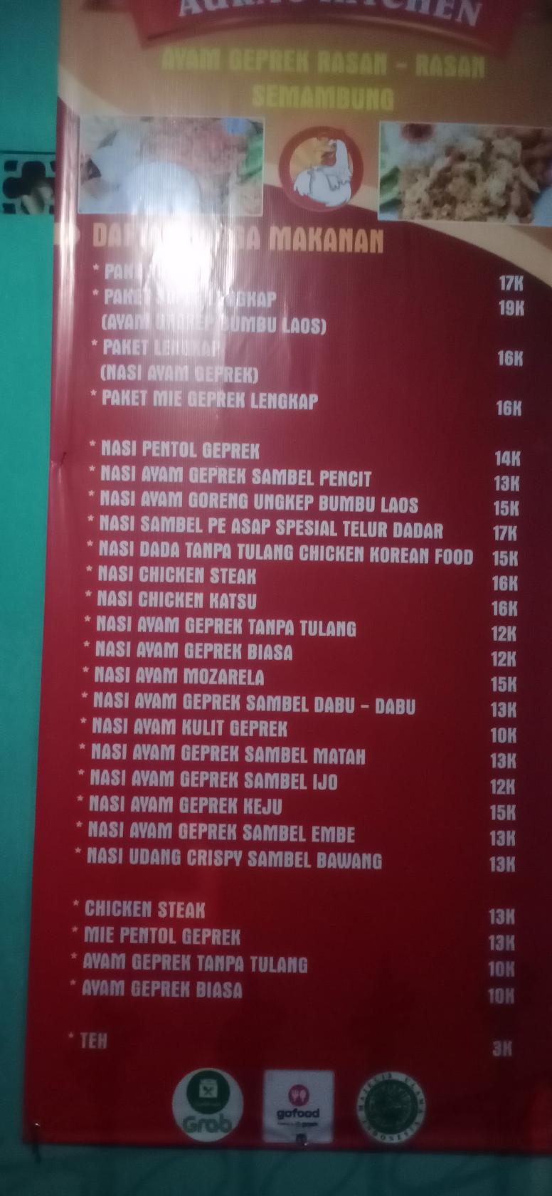 Menu at Ayam geprek rasan rasan restaurant, Betro