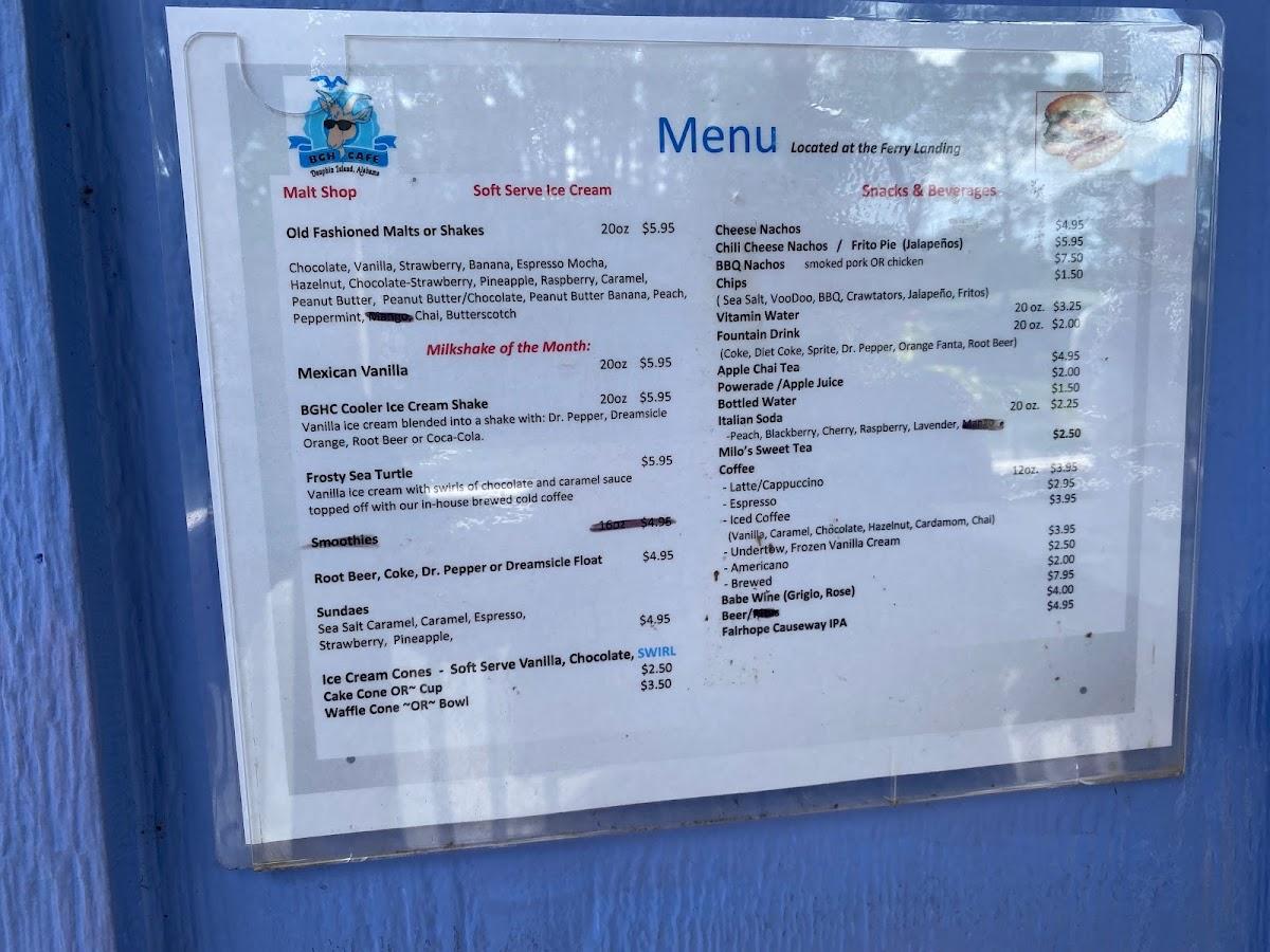 Menu at BGH Cafe LLC, Dauphin Island