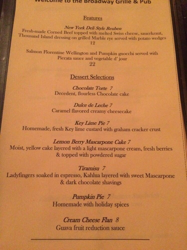 Menu at Broadway Grille + Underground pub & bar, Jim Thorpe