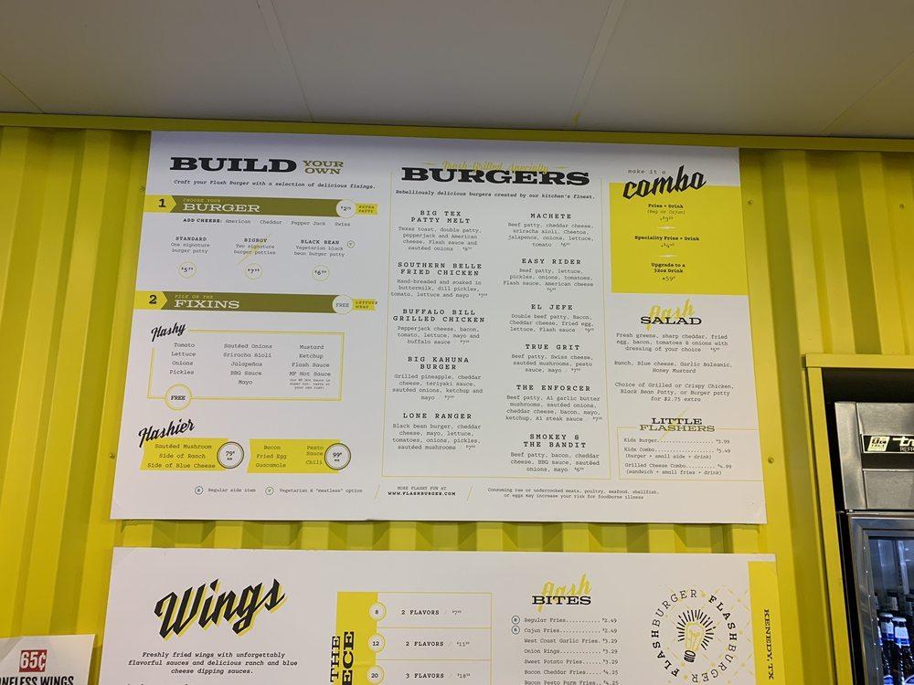 Menu at Flash Burger restaurant, Kenedy