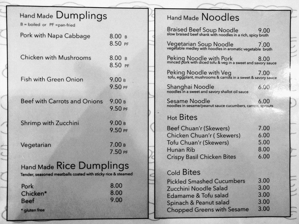 Menu at Hello Dumpling restaurant, Dallas, Peavy Rd
