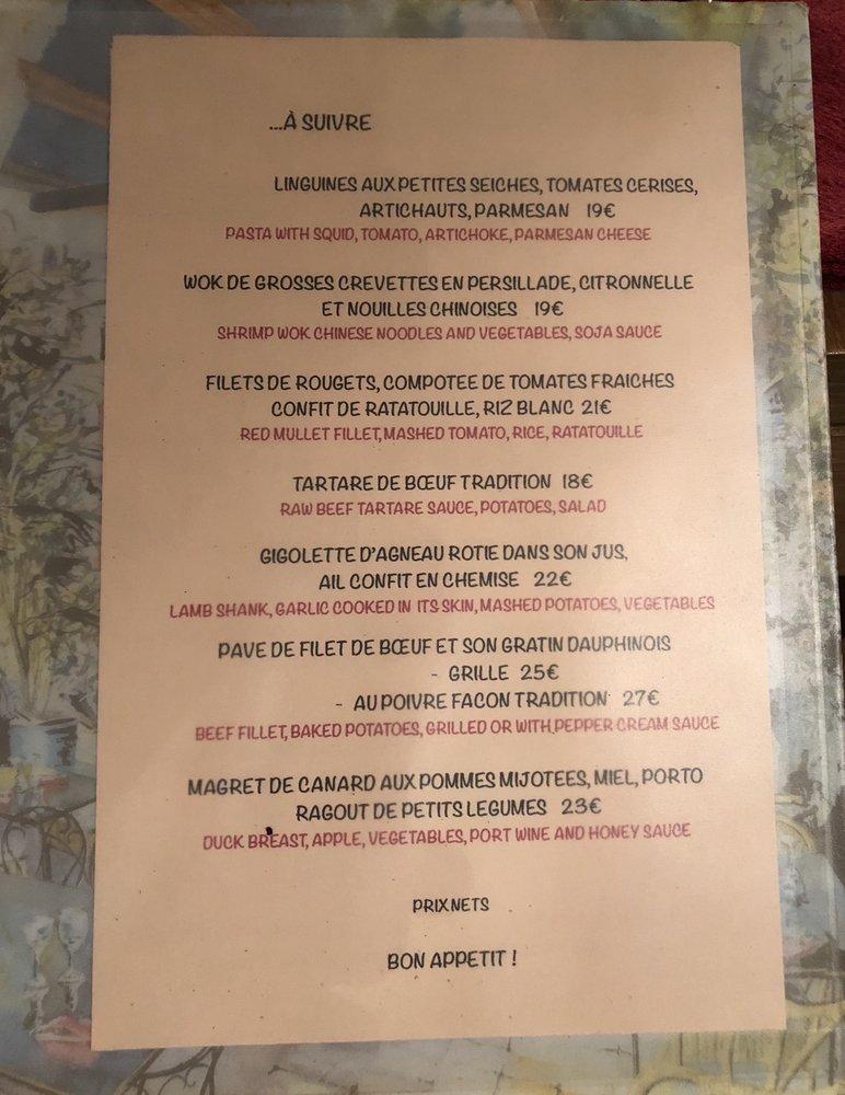 Menu at Le Patio restaurant, Aix-en-Provence, 16 Rue Victor Leydet