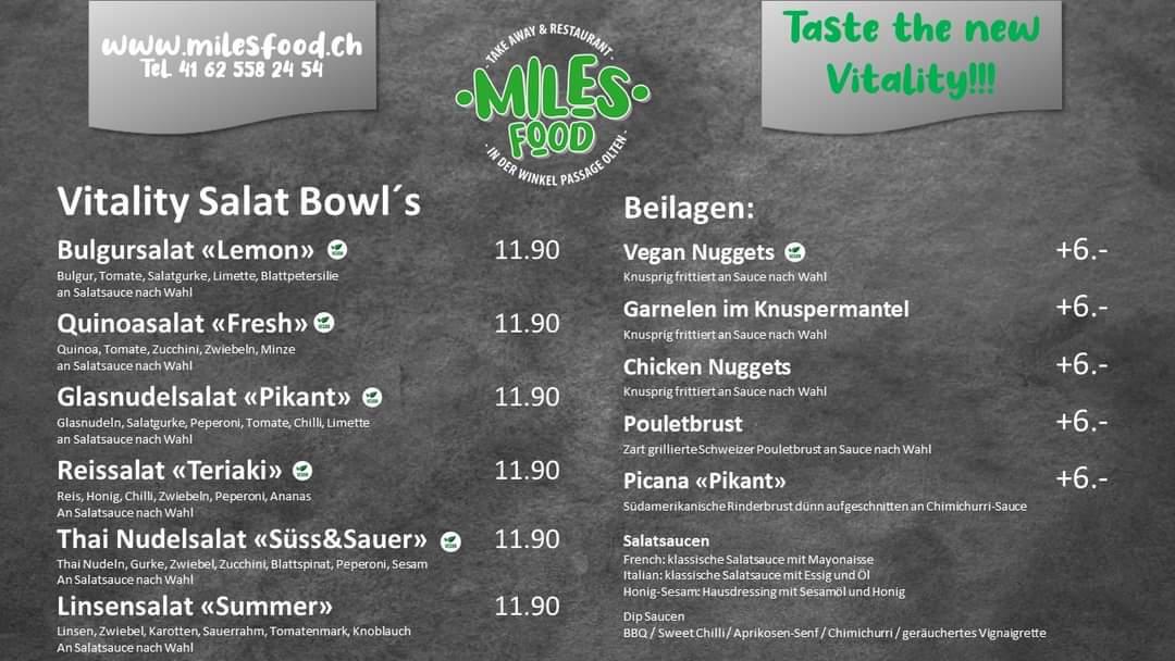 Speisekarte von Miles Food, Olten