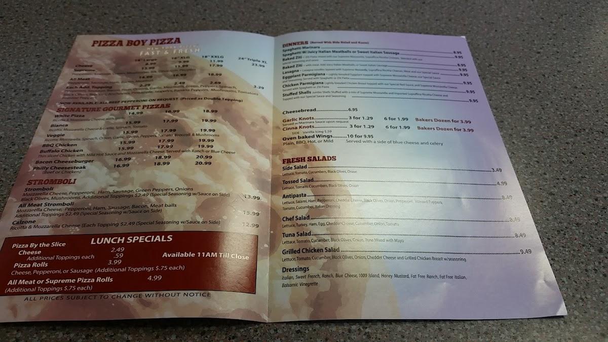 Menu at Pizza Boy Pizza pizzeria, Lake City