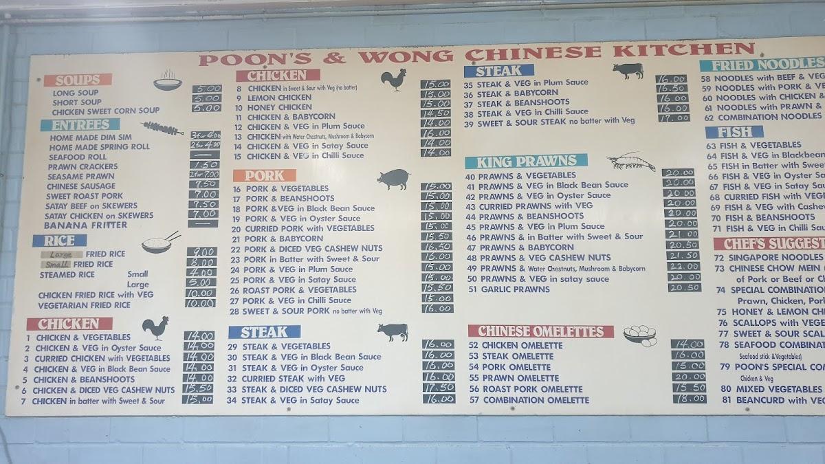 Menu at Poon's & Wong Chinese Kitchen fast food, Geelong West