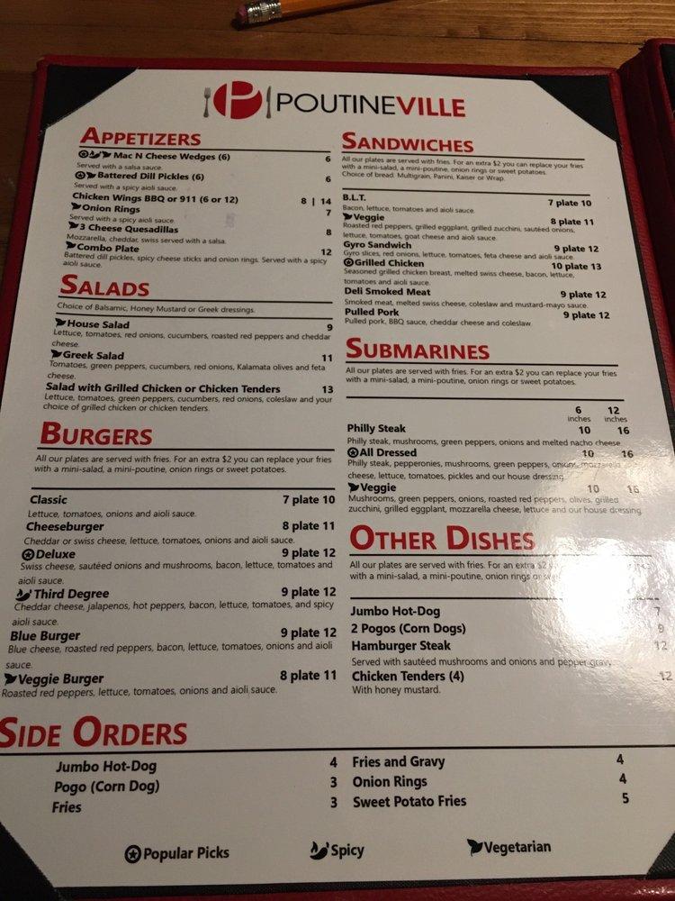 Menu at Poutineville restaurant, Québec City