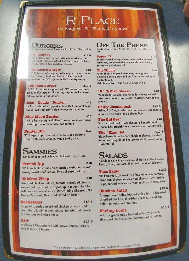 Menu at R Place Tavern pub & bar, Desert Aire