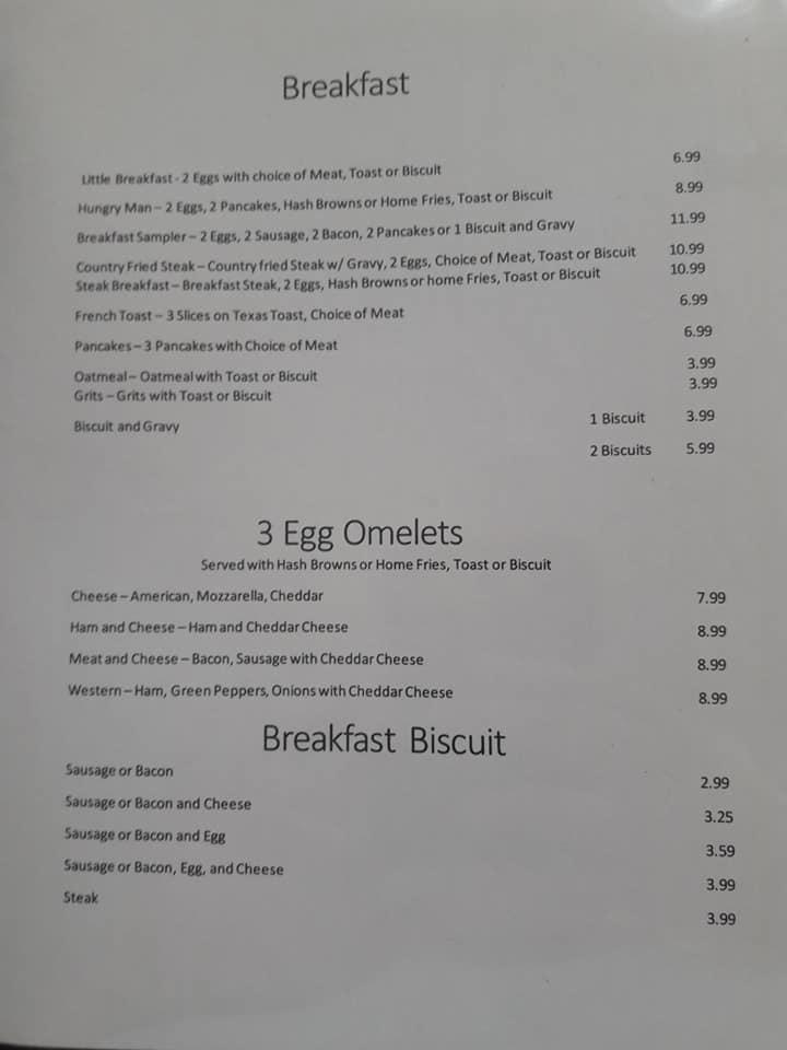 Menu at S&D Diner restaurant, Marlinton