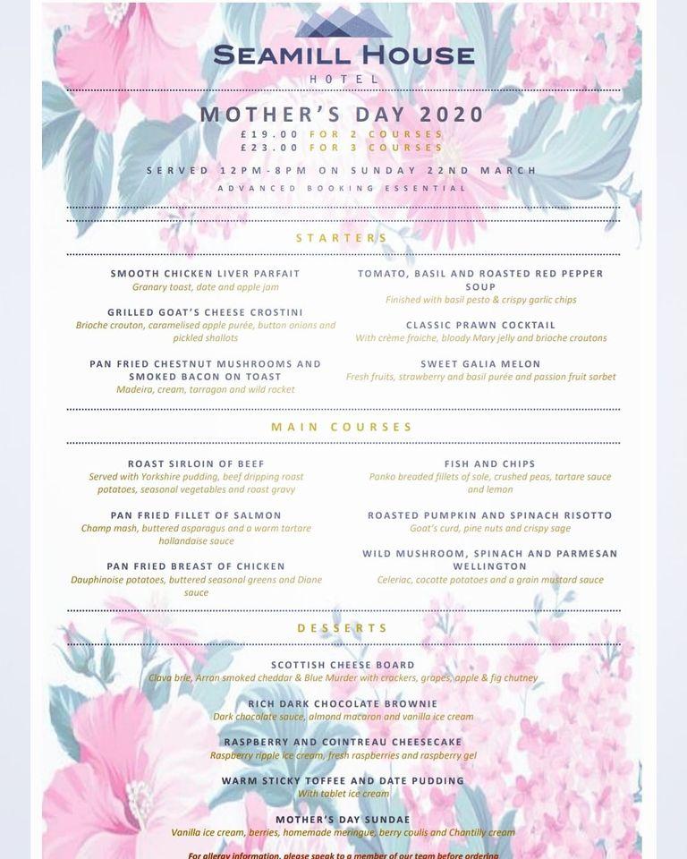 Menu at Seamill House Hotel restaurant, West Kilbride