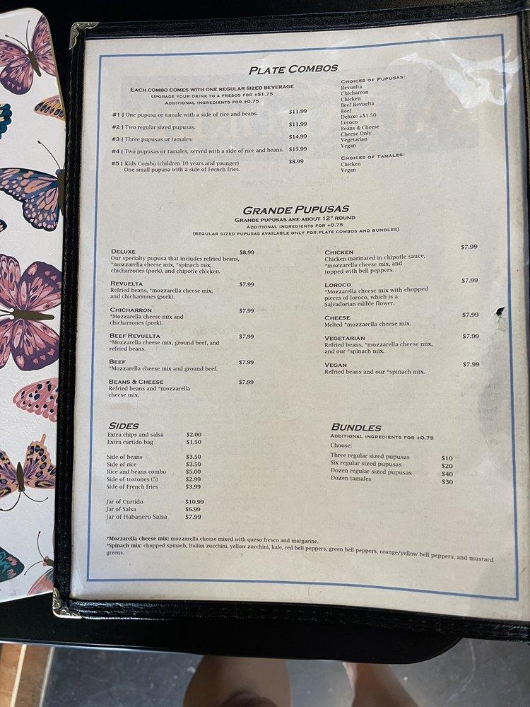 Menu at Selena's Salvadorian Restaurant, Tucson