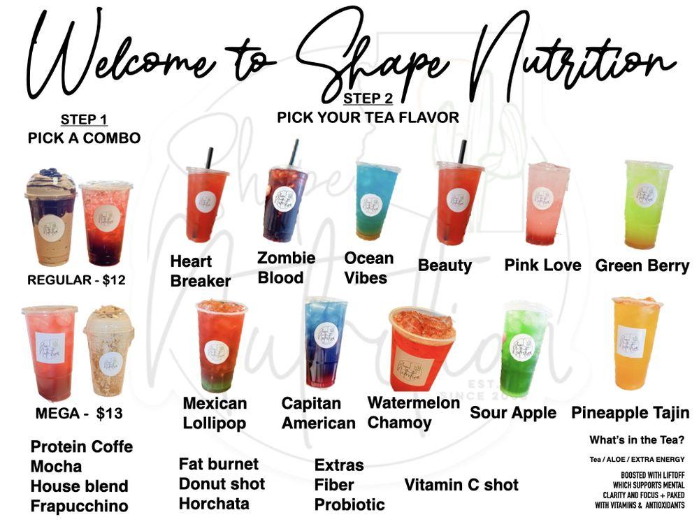 Menu at Shape Nutrition pub & bar, Phoenix