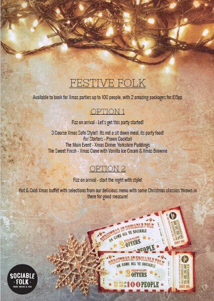 Menu at Sociable Folk cafe, Leeds