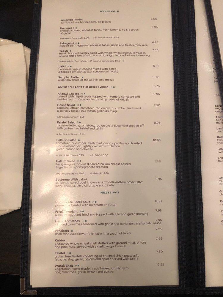 Menu at Tabule Bayview Village restaurant, Toronto, Bayview Ave