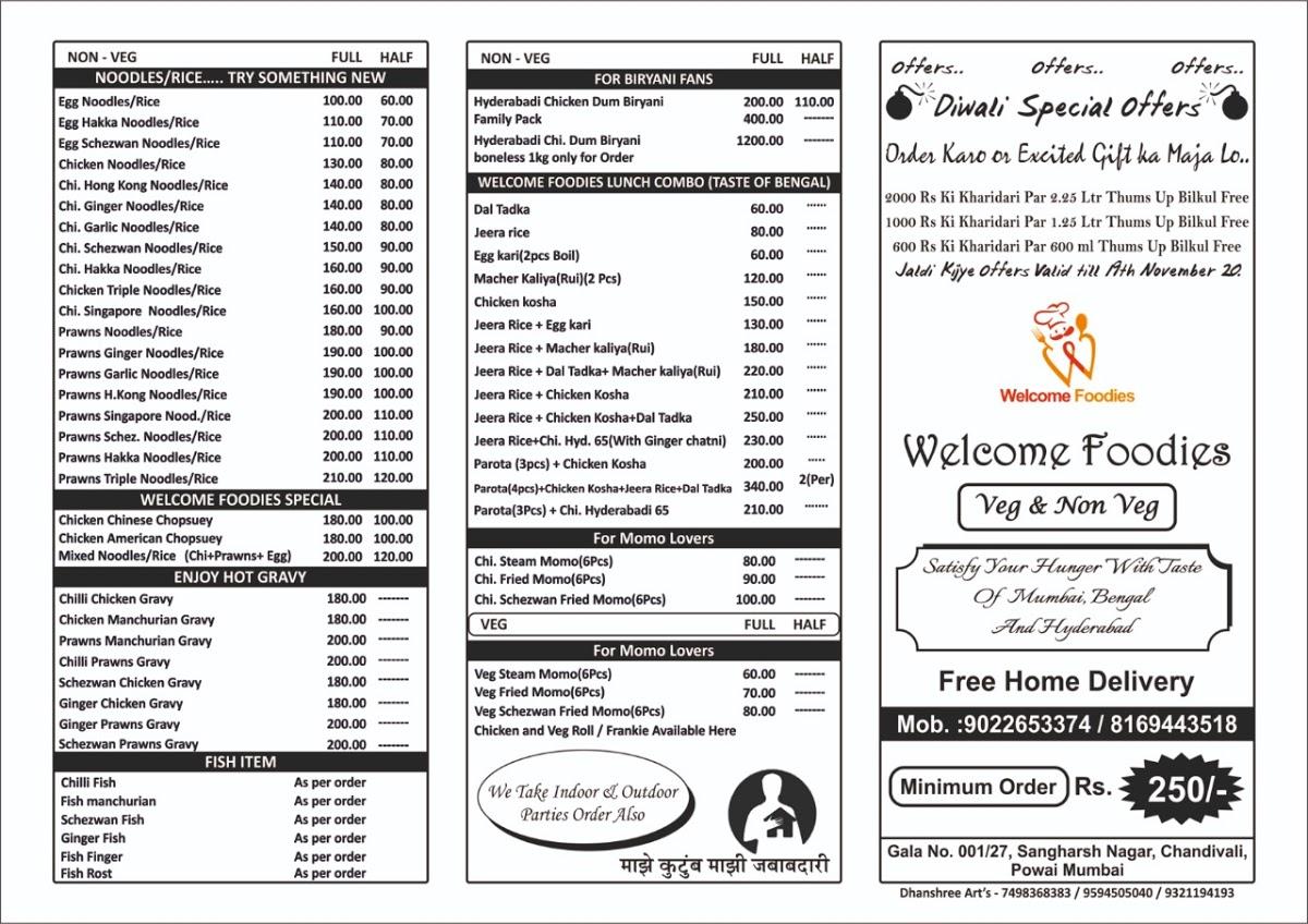 Menu at WELCOME FOODIES restaurant, Mumbai