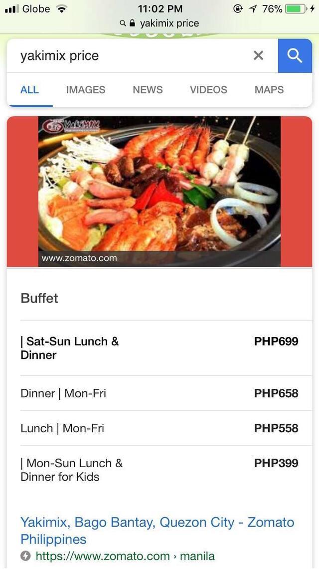 Menu at Yakimix restaurant, Quezon City, City Center