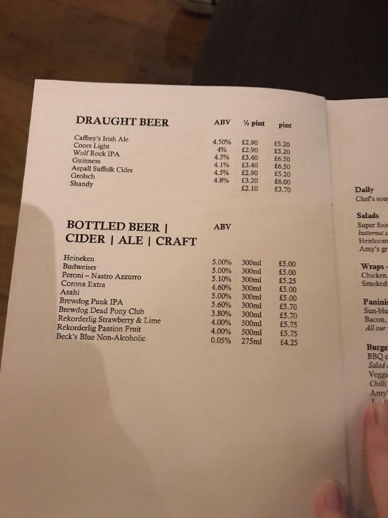 Menu at Amy's Restaurant, Crawley, London Gatwick Airport