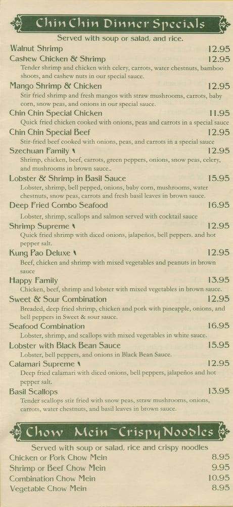 Menu at Chin Chin Restaurant, Clifton