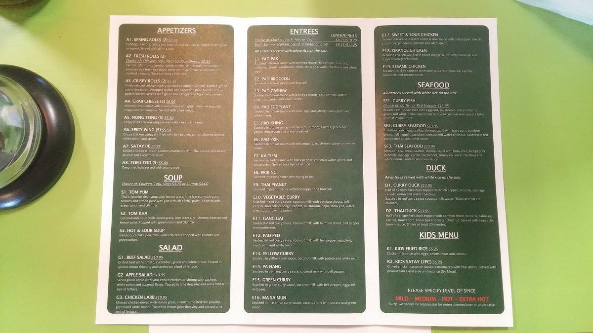 Menu at Delicious Thai restaurant, Bloomfield Hills