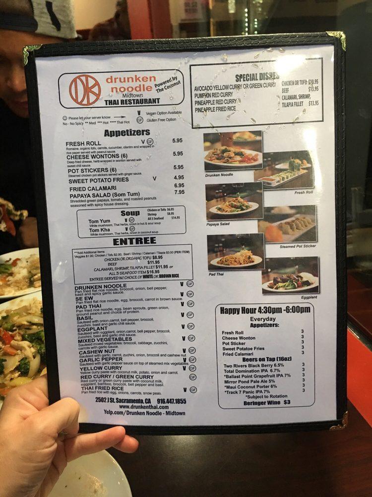 Menu at Drunken Noodle Midtown restaurant, Sacramento