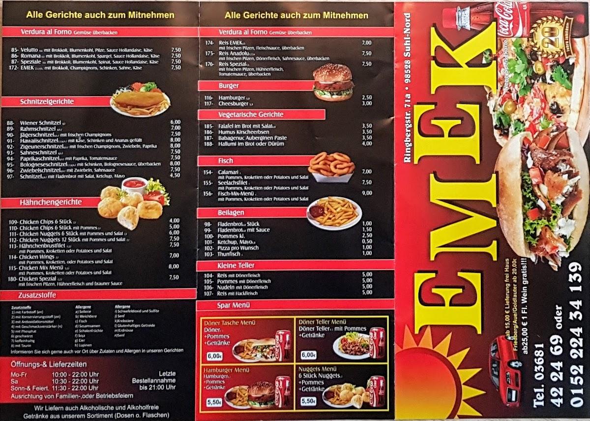 Speisekarte von EMEK Döner-Pizza-Pasta Haus, Suhl