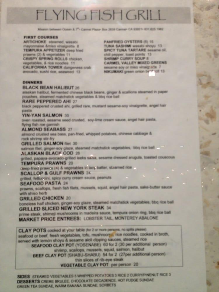 Carta del restaurante Flying Fish Grill, Carmel-by-the-Sea