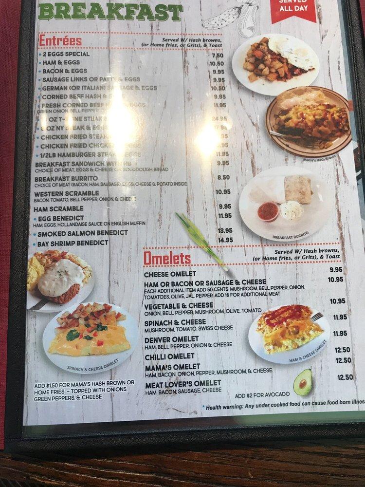 Menu at Mama's Table restaurant, Santa Clarita