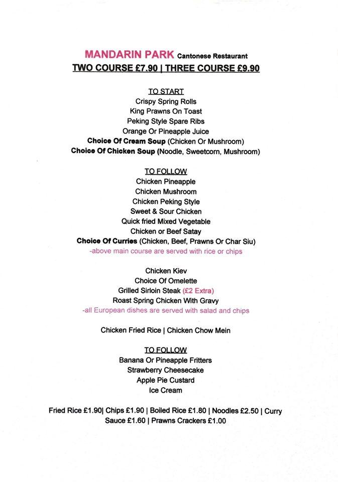 Menu at Mandarin Restaurant, Motherwell