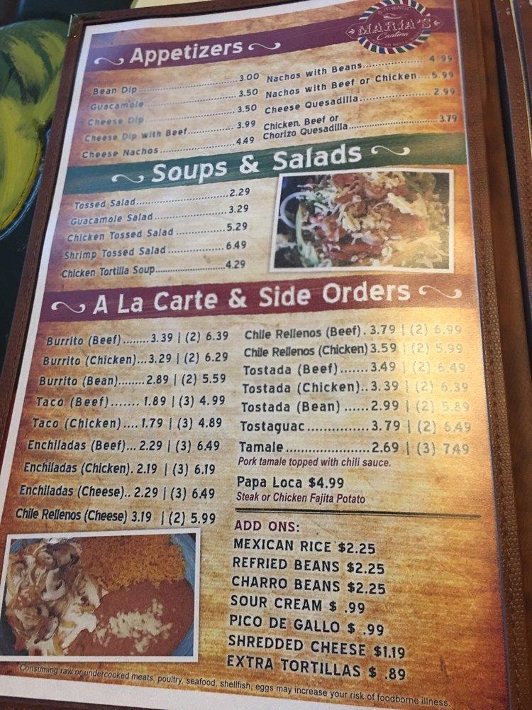 Menu at Maria's Mexican Restaurant, Poteau
