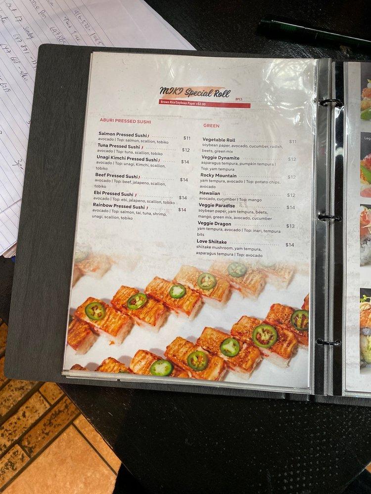 Menu at MiKi sushi restaurant, Markham