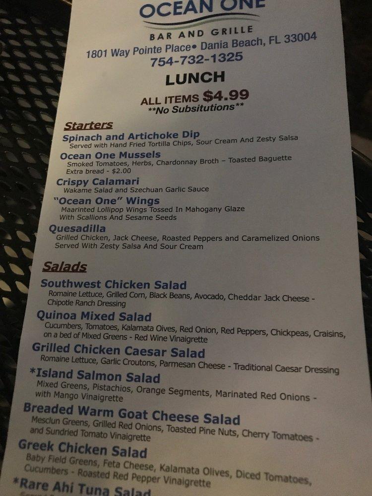 Menu at Ocean One Bar & Grille, Dania Beach