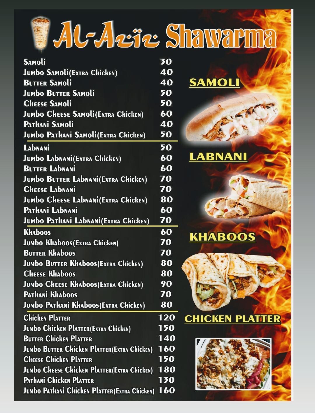 Menu at Al-Aziz Shawarma, Vadodara