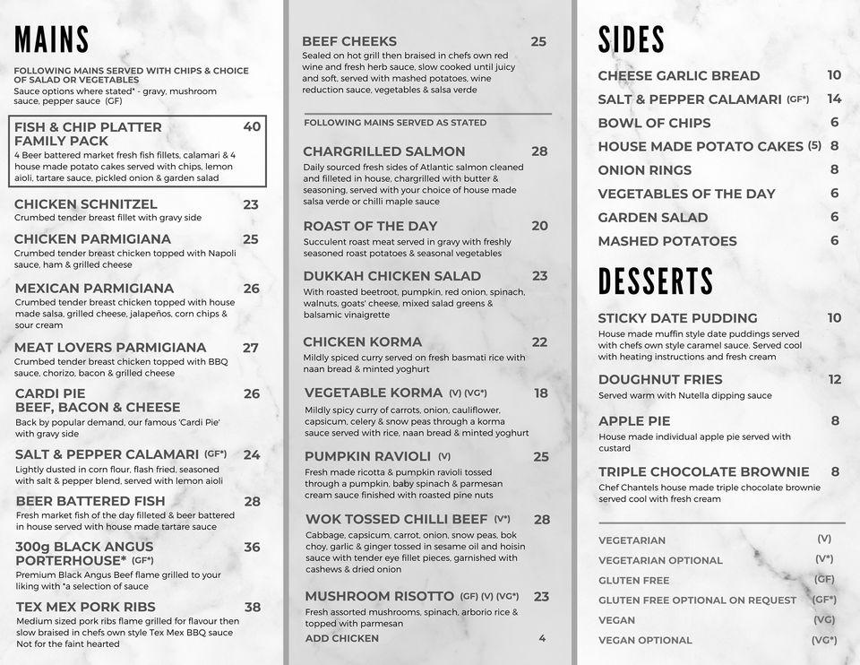 Menu at Cardinia Park Hotel restaurant, Beaconsfield